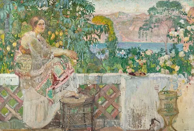 I.A. Savinov. Sur le balcon. 1909 Galerie nationale Tretiakov photo n° 1