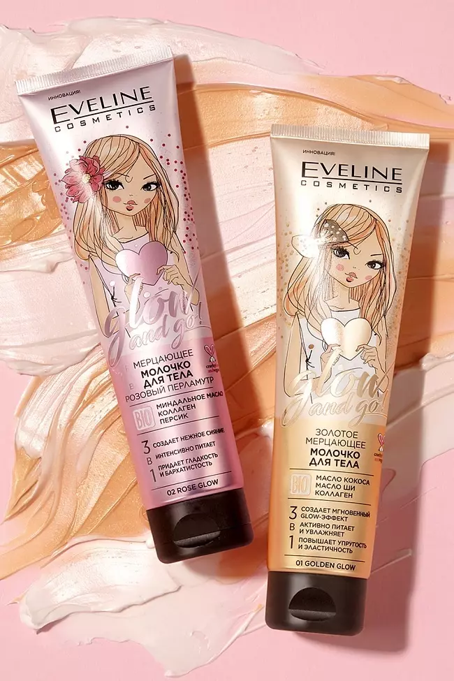 De esquerda a dereita: Shimmering Pink Mother of Pearl Body Milk e Golden Shimmering Body Milk - todos por Eveline Cosmetics foto n.º 5