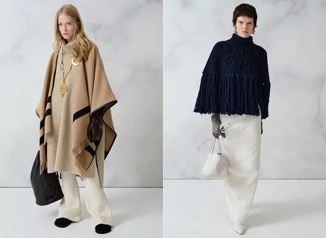 Chapda: Yusufning ponchosi; Cape Moncler; Helmut Lang shimlari; Row xalta Birkenstock poyabzali; Loewe marjonlari; Van Noten qo'lqoplarini quritadi - barcha tsum.co.uk. O'ngda: Valentino poncho; Rik Ouens libosi; Row sumkasi; etiklar By Far; qo'lqoplar Agnelle - barcha tsum.ru fotosurati №5