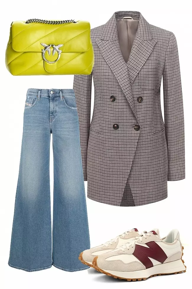 Pinko Classic Love Bag, Lengen a Woll Brunello Cucinelli Jacket, Diesel flared Jeans, New Balance sneakers Foto # 6