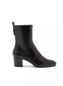 Goldee black leather ankle boots with block heels photo # 6