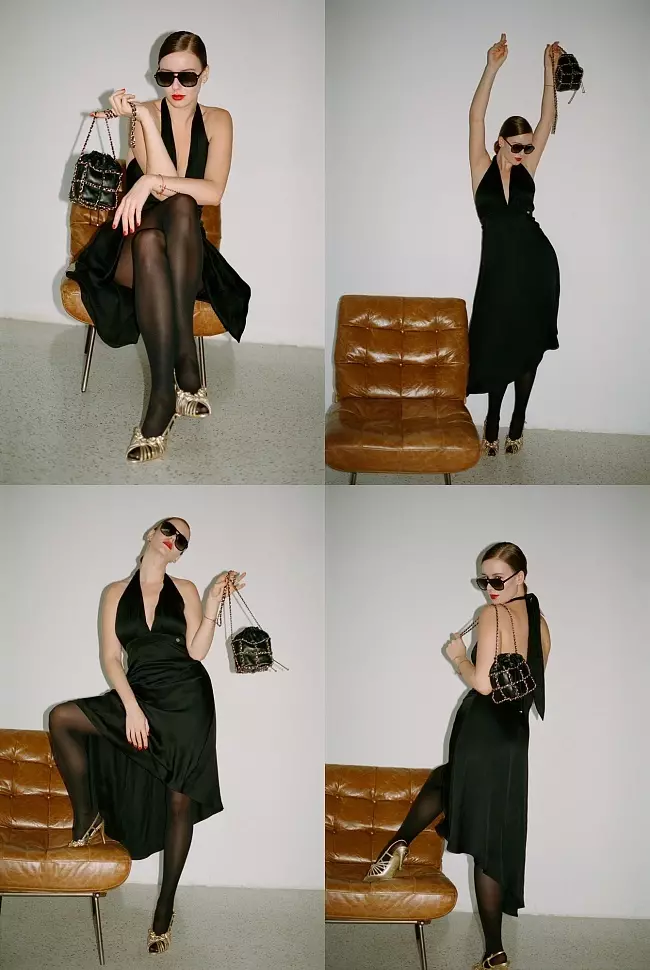 Vestido, zapatos, anteojos y bolso, todo –– Foto de Chanel n. ° 2