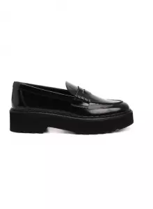 Qalın rezin altlıqlı qara dəri loafers şəkil № 8