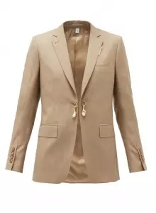 Beige einreihige Jacke mit Perlen Foto #2