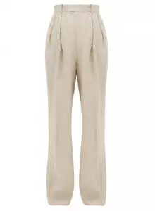 Beige Leinenhose mit weiten Beinen Foto #3