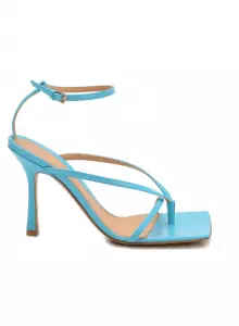 Light blue leather square toe sandals photo # 13