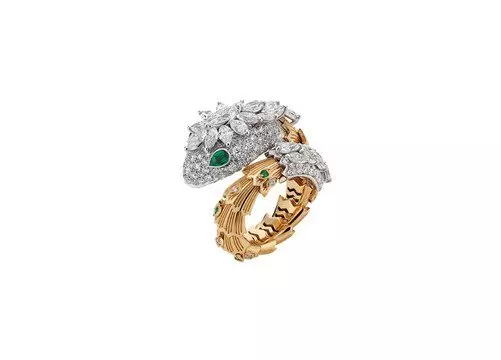 Cincin Serpenti (emas bodas sareng konéng, zamrud, inten) poto # 2