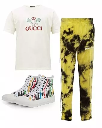 Kaos Gucci, calana panjang Palm Angels, poto sneakers Bikkembergs # 6