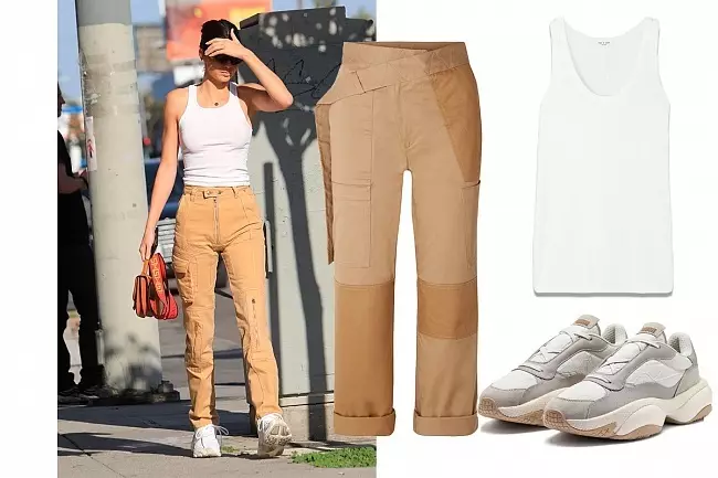 Kendall Jenner. Seluar Monse, atasan Rag & Bone, gambar kasut Puma # 3